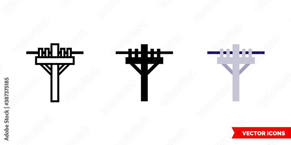 Telephone pole icon of 3 types color, black and white, outline ...