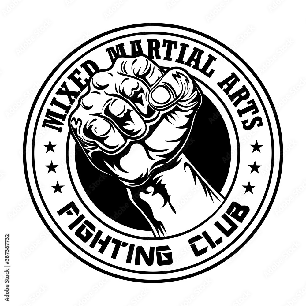 Fight club emblem with fist. Boxing and fighting club logo with ...