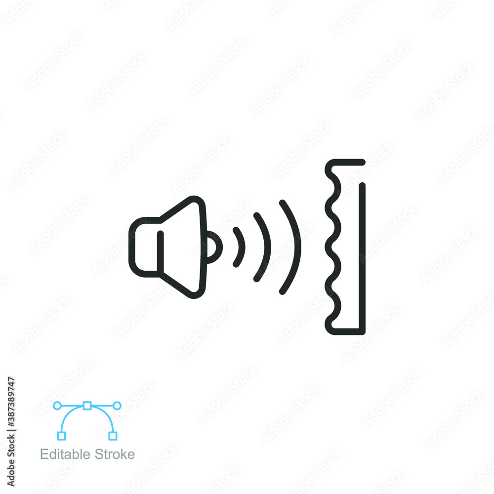 Soundproofing icon. sound insulation and heading for door. soundproof ...