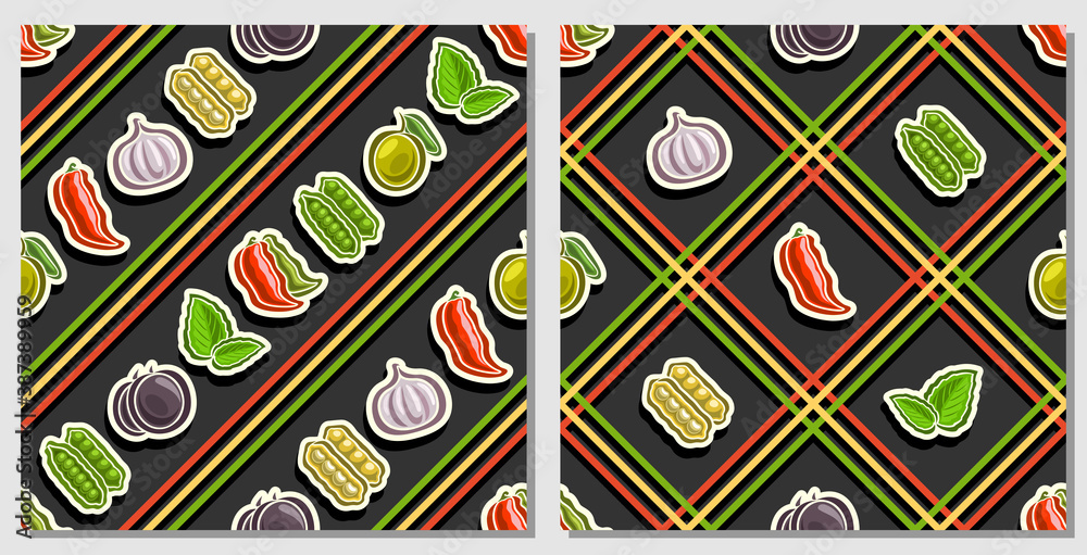 Vector Vegetable Seamless Patterns, 2 square repeating veggie ...