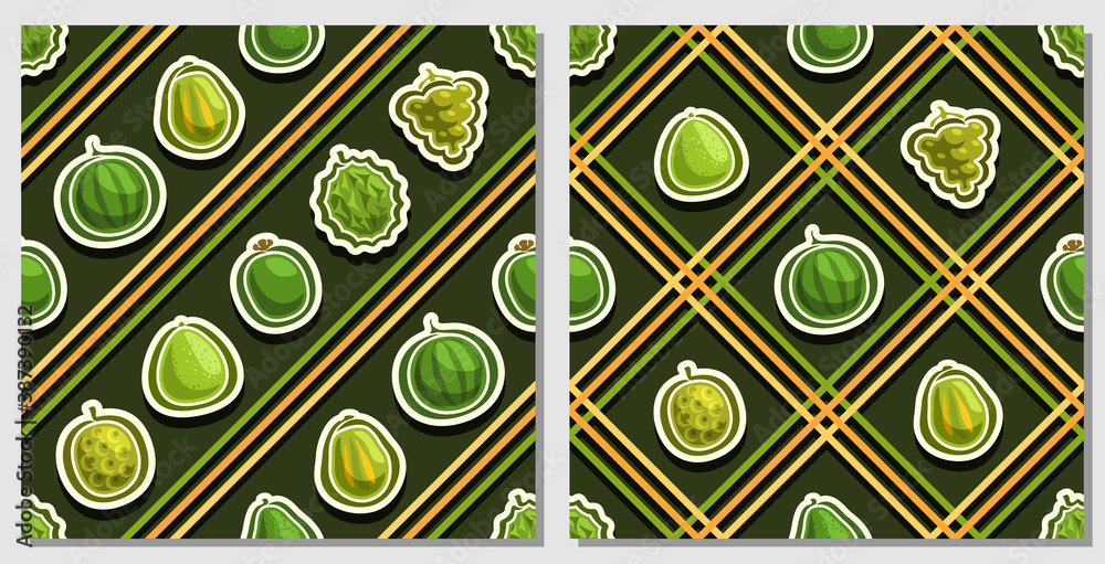 Vector Fruit Seamless Patterns, 2 square repeating fruit backgrounds ...