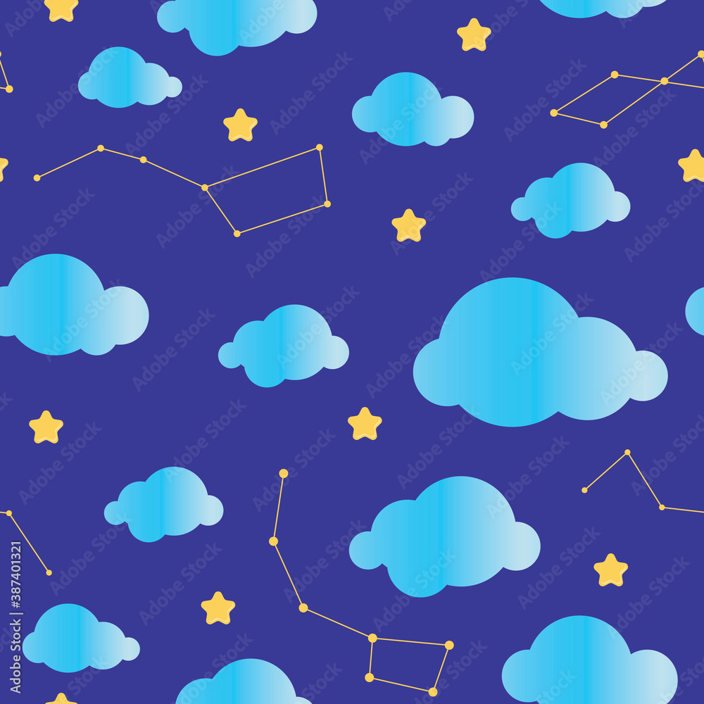 Constellations and clouds seamless pattern for printing on fabric ...