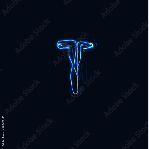 Lightning Realistic letter T, bright gloving logo, electric energy glow ...