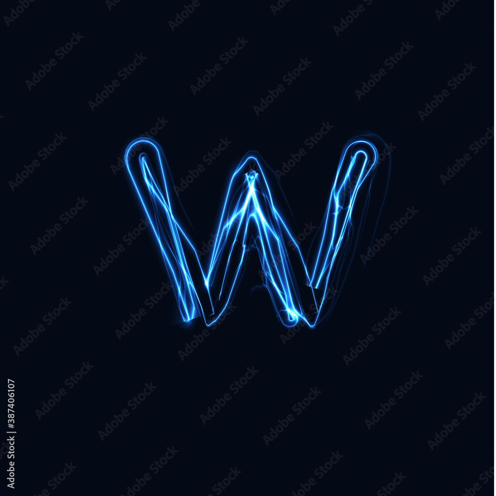 Lightning Realistic letter W, bright gloving logo, electric energy glow ...