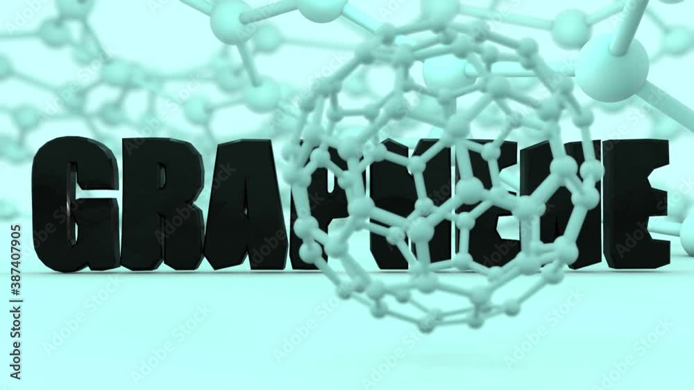 3D animation of a blue background with carbon and graphene molecules ...