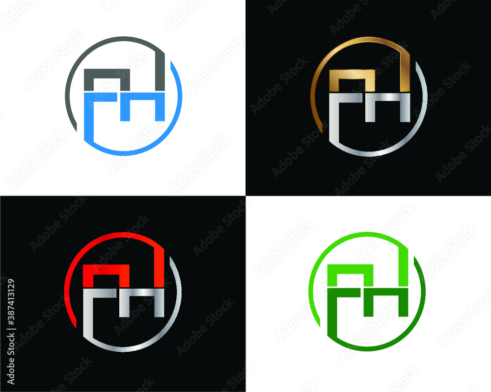 FH initial letters circle shape business logo red and black color Stock ...