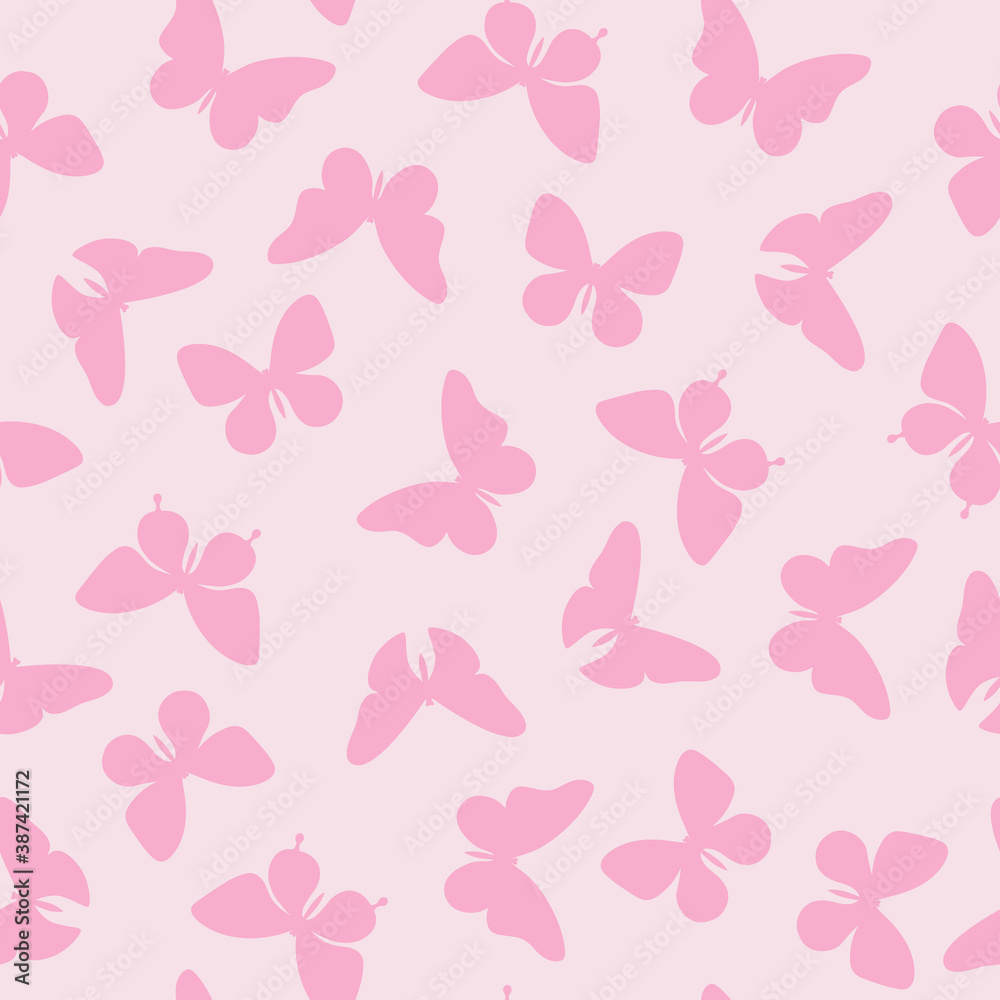 Vector pink butterfly silhouette seamless repeat pattern design ...