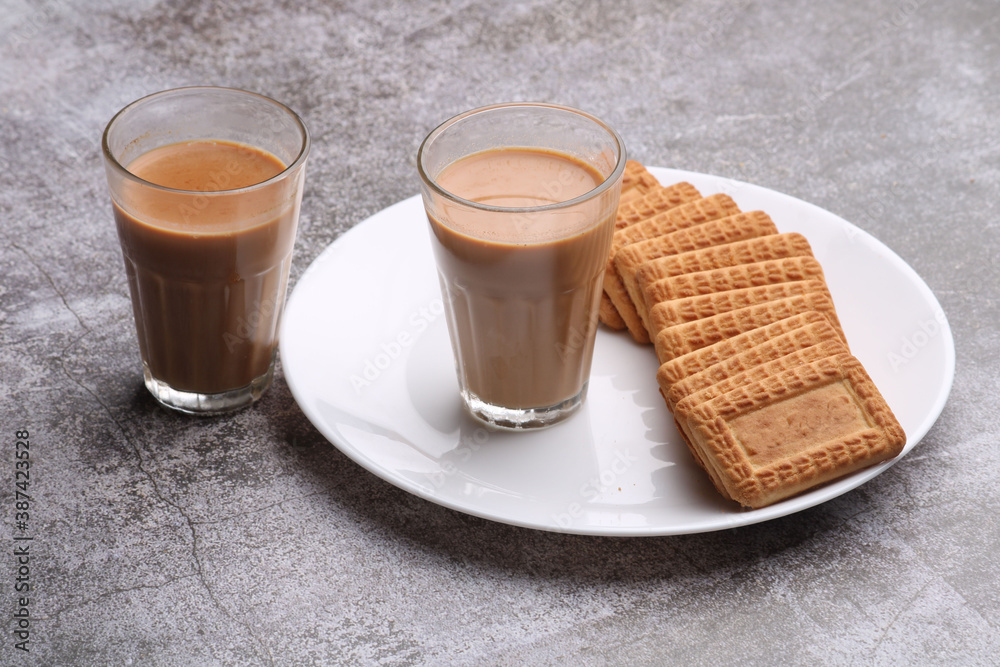 Cutting Chai, Traditional Desi Roadside tea of india with biscuits ...