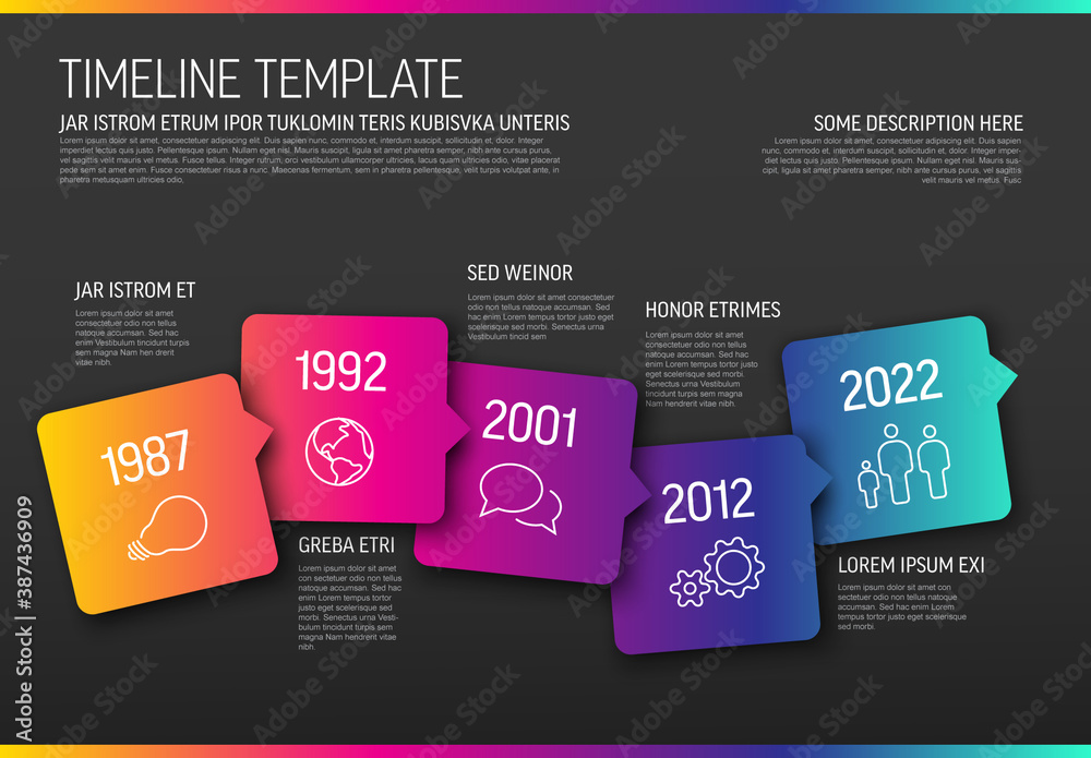 Vector Infographic Horizontal Timeline Layout with Arrow Square Bubbles ...