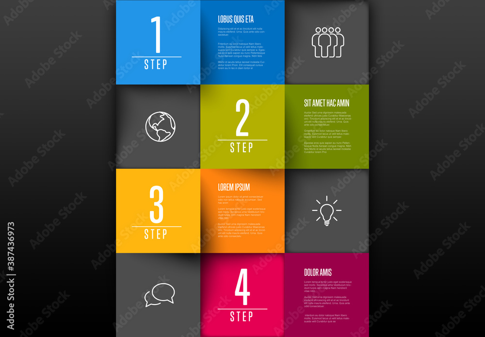 Four Steps Instructions Layout with Description and Icons Stock ...