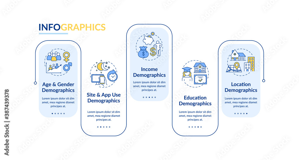 Audience insight vector infographic template. Education, location ...