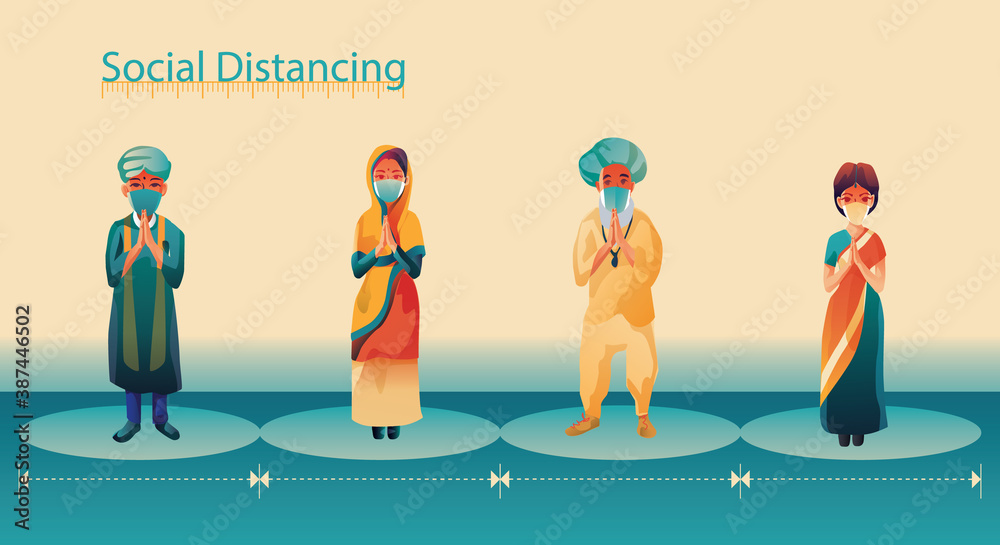 Social distancing, people keep distance and avoid physical contact ...