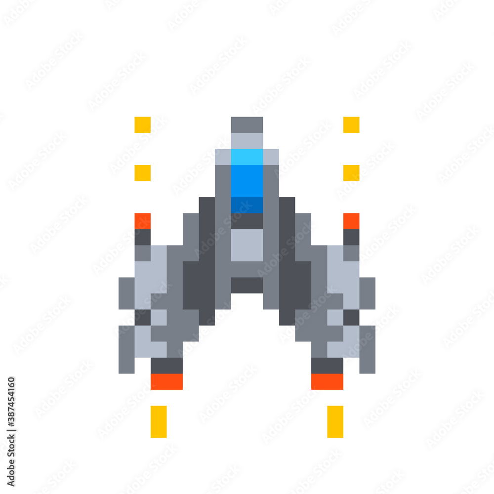 Cute little spaceship, game hero in pixel art style on white Stock ...