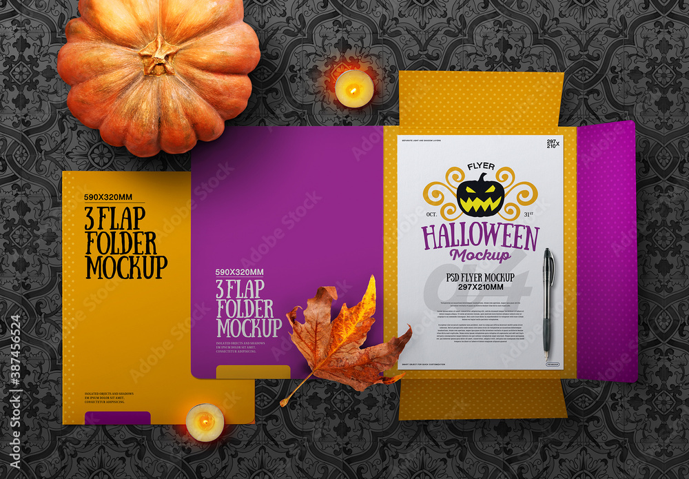 Halloween Autumn Stationery & 3 Flap Folder Mockup Stock Template ...