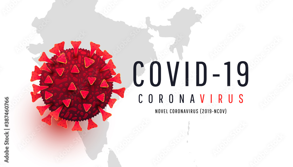 Red coronavirus cell on world India map background. Epidemic, pandemic ...