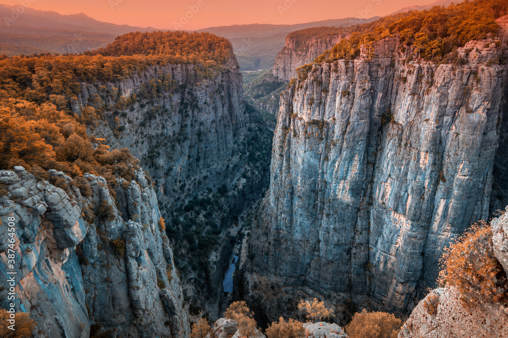 A large and picturesque gorge in the Tazi canyon in Turkey in the rays ...