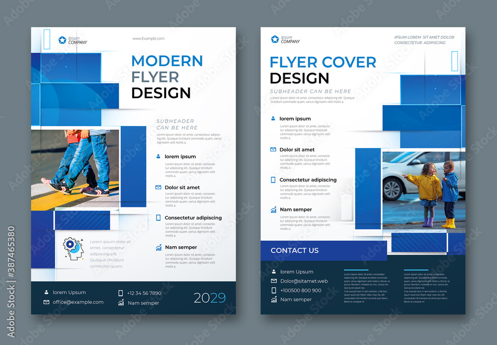 Business Flyer Layout with Blue Elements Stock Template | Adobe Stock