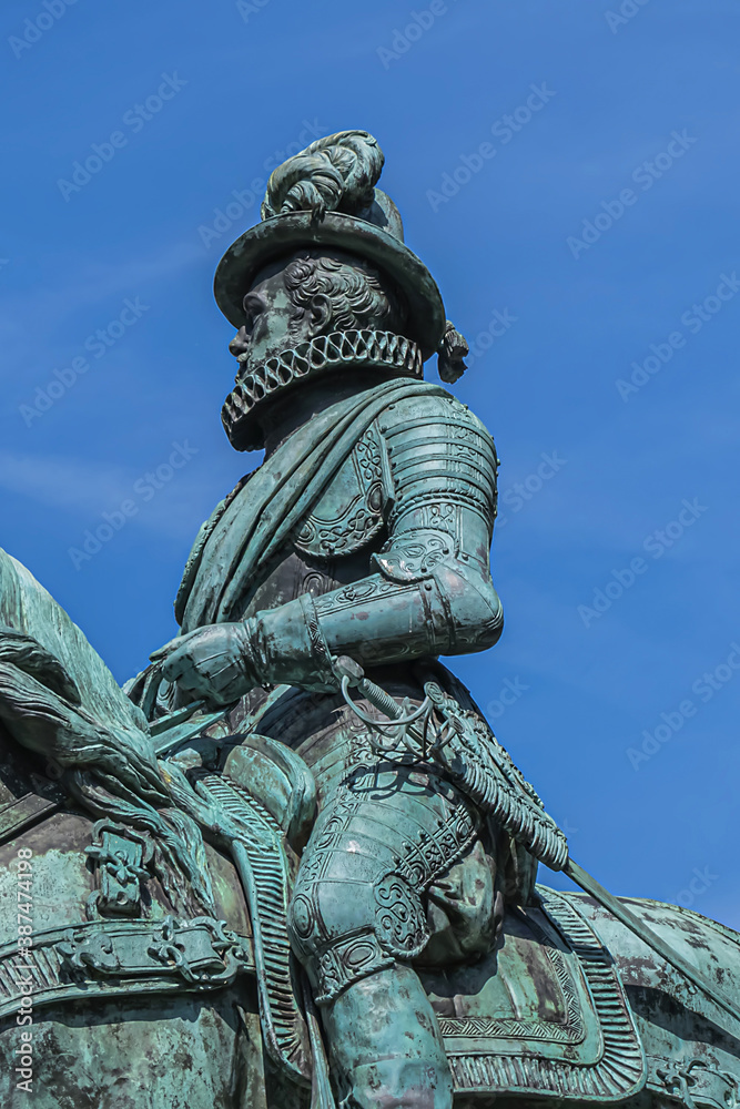 Equestrian statue of Prince William of Orange (1845) on a high pedestal ...