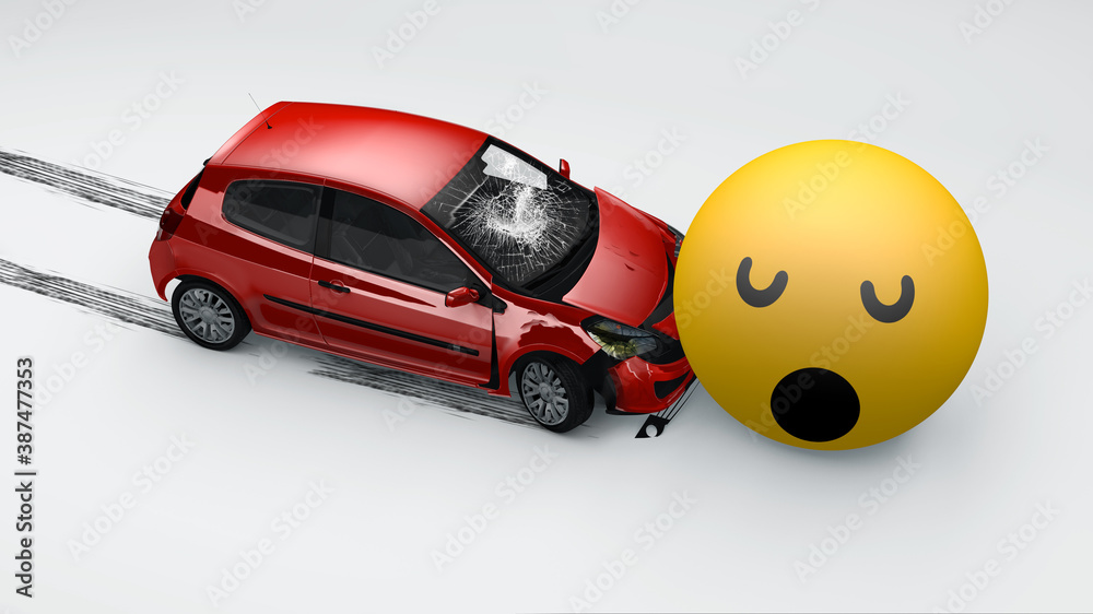 Drowsy driving - Auto accident involving one car and sleepy emoticon ...