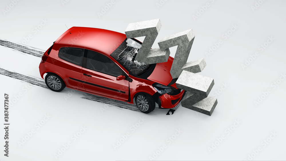 Drowsy driving - Auto accident involving one car and zzz sleep icon 3D ...