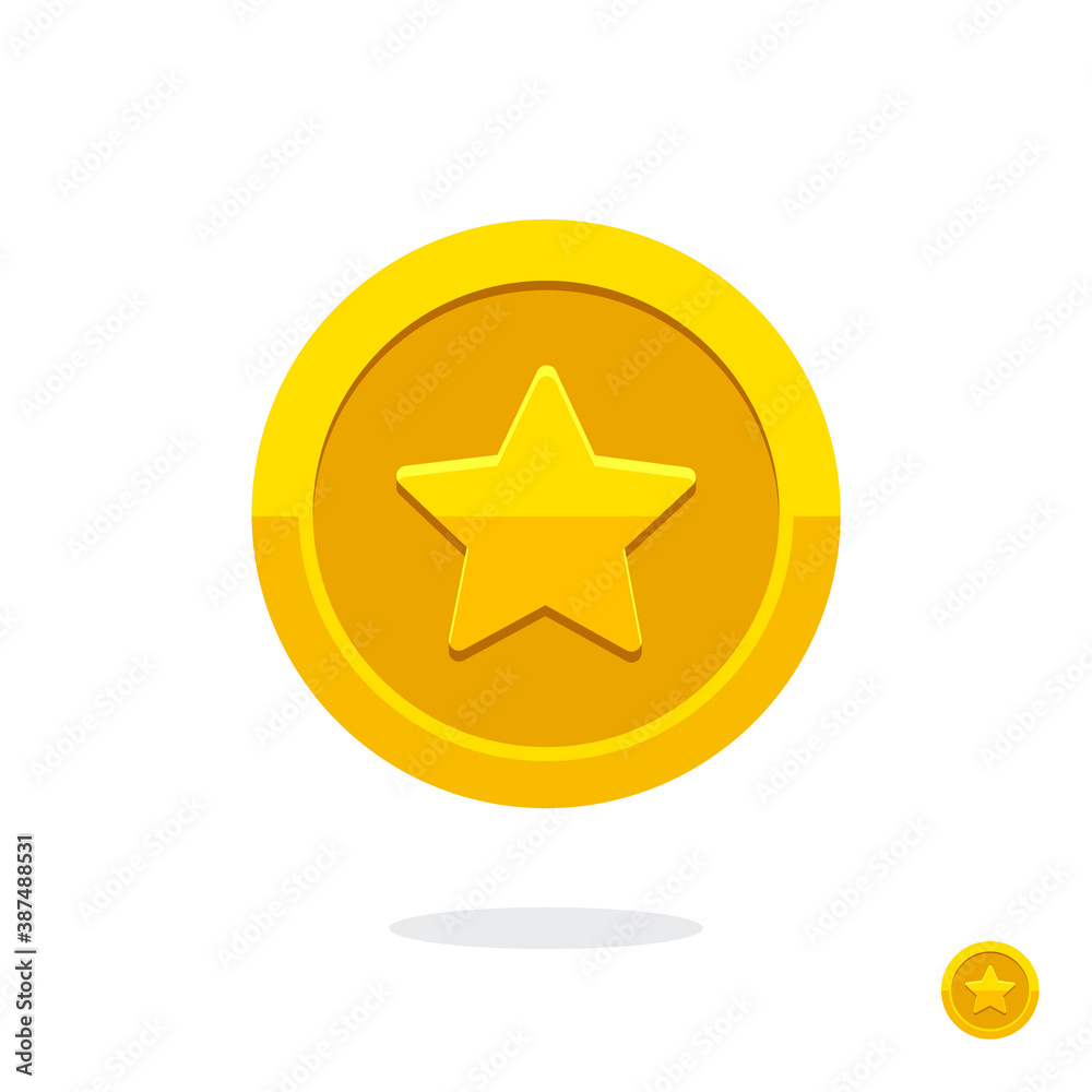 Gold game coin. Coin icon. Gold medal. Coin with the star. Graphic user ...