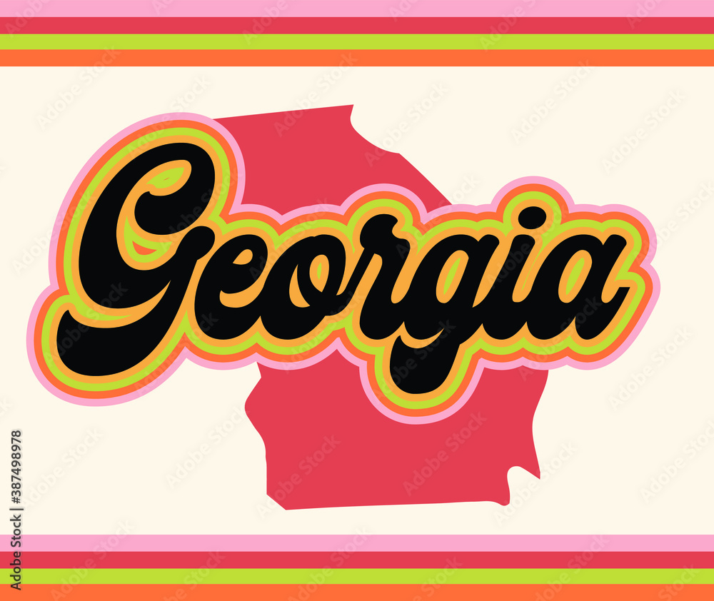 Georgia state map lettering text with a 70s vintage stylized aesthetic ...