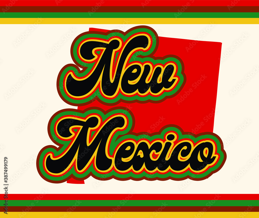 New Mexico lettering text with a 70s vintage stylized aesthetic ...