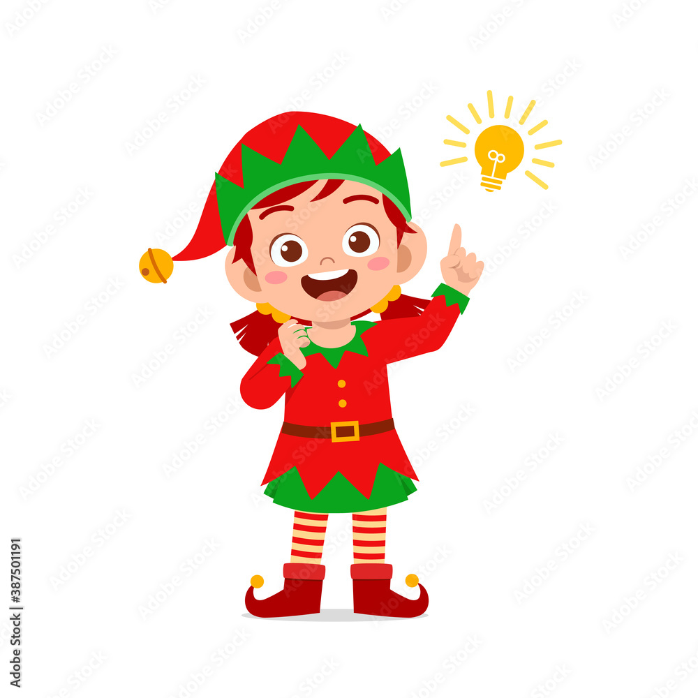 happy cute little kid boy and girl wearing green elf christmas costume ...