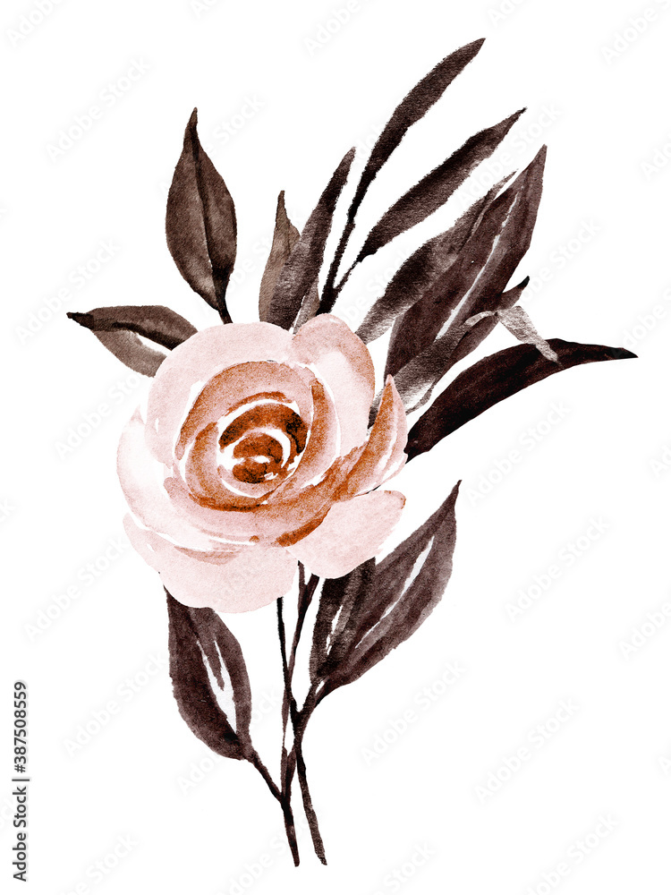 Single flower, watercolor floral illustration, decoration for poster ...