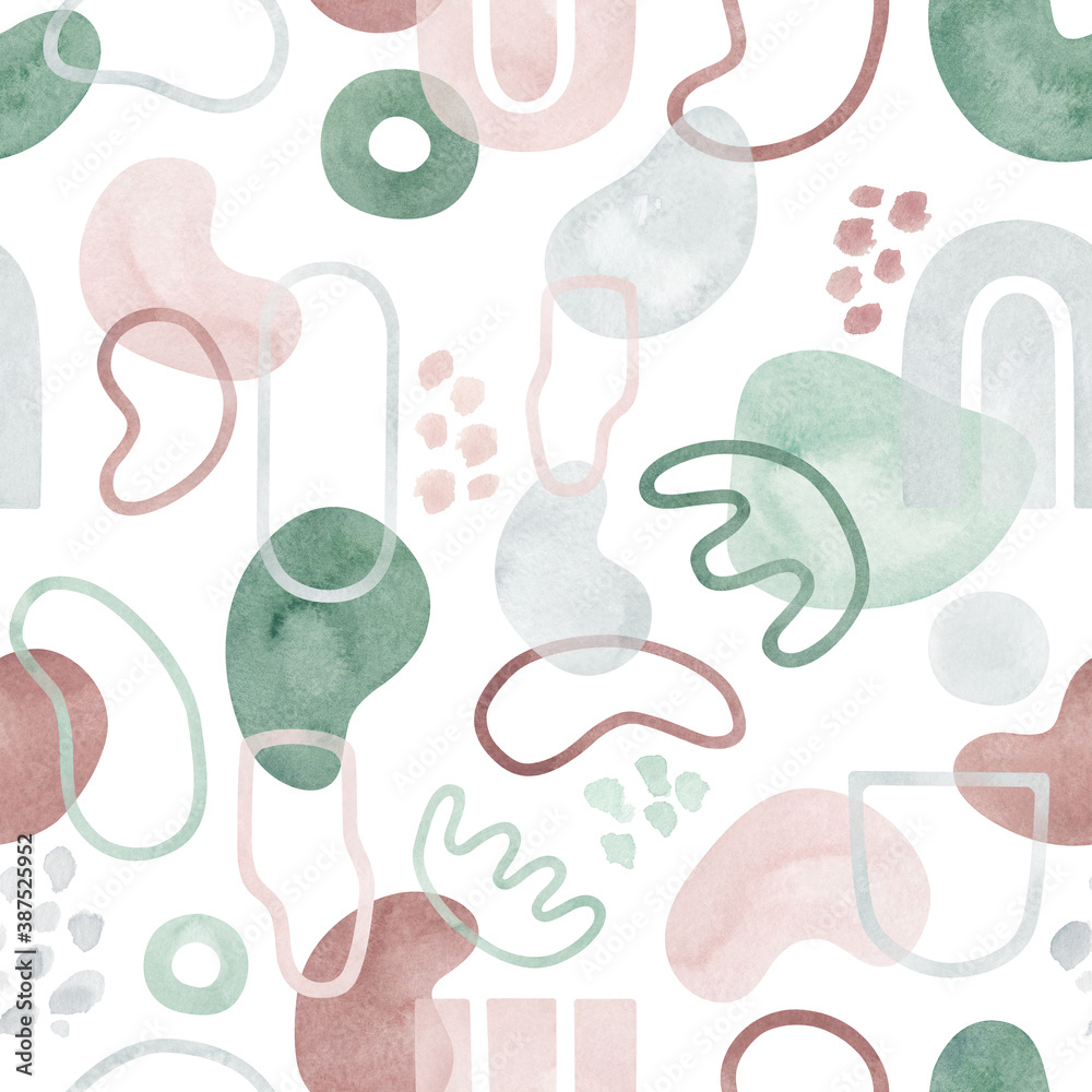 Watercolor seamless pattern with modern abstract shapes and gold leaf ...