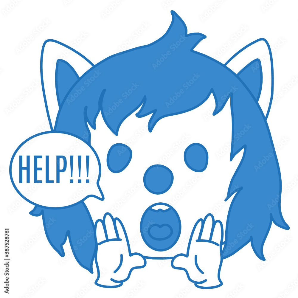 Vecteur Stock emoticon with a cool scared wolf with both palms to his ...