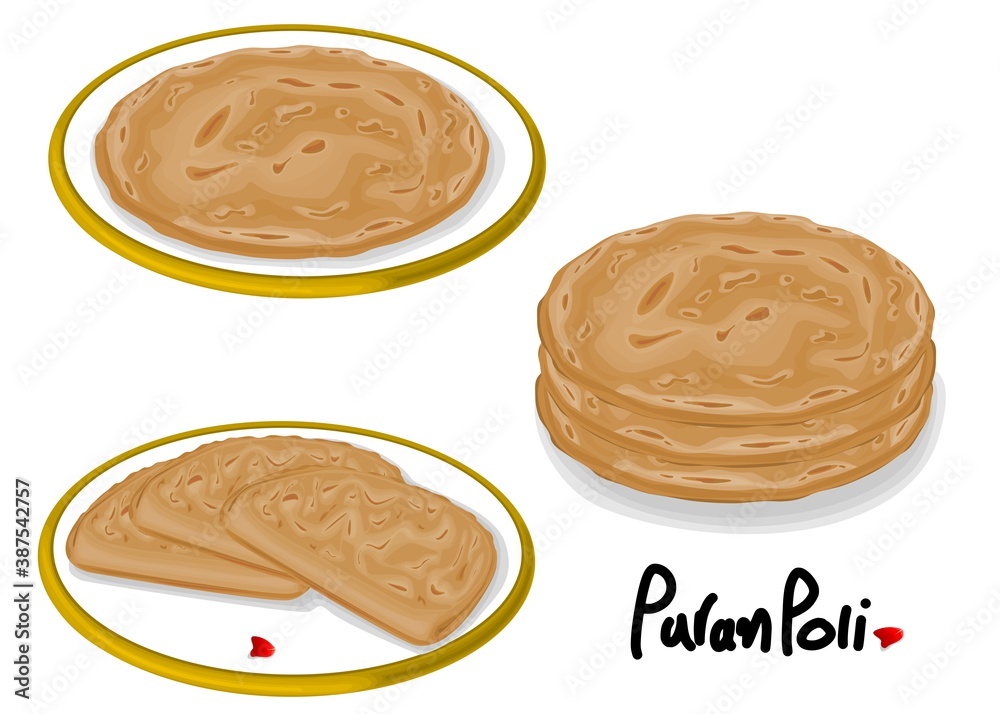 Puran poli Indian Sweets or Mithai Food Vector Stock Vector | Adobe Stock