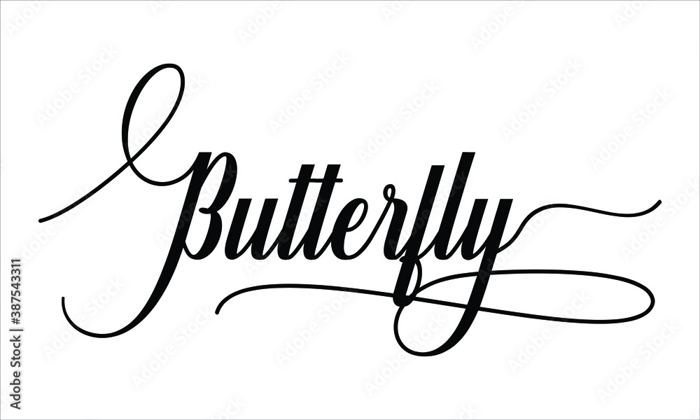 Butterfly Script Typography Cursive Calligraphy Black text lettering ...