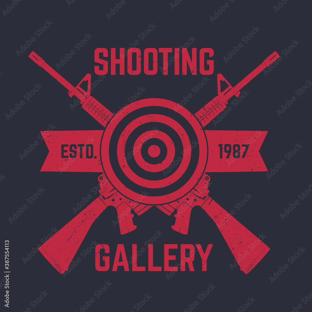 Shooting Gallery logo, t-shirt print with crossed assault rifles and ...