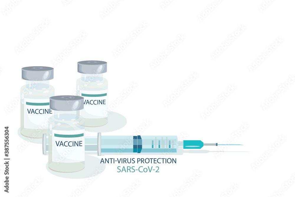 Vaccination. Medical bottles vaccine, syringe isolated on white ...