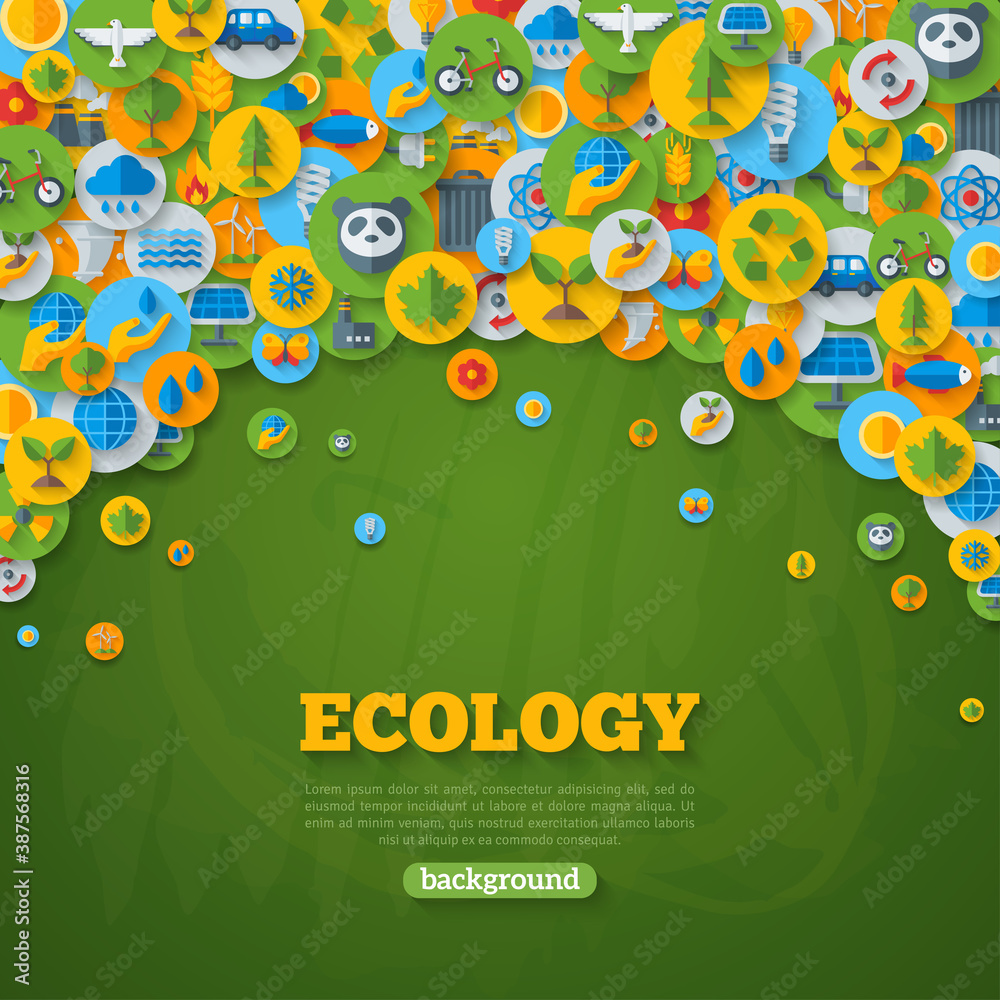 Ecology Background with Flat Icons on Circles. Environmental Protection ...