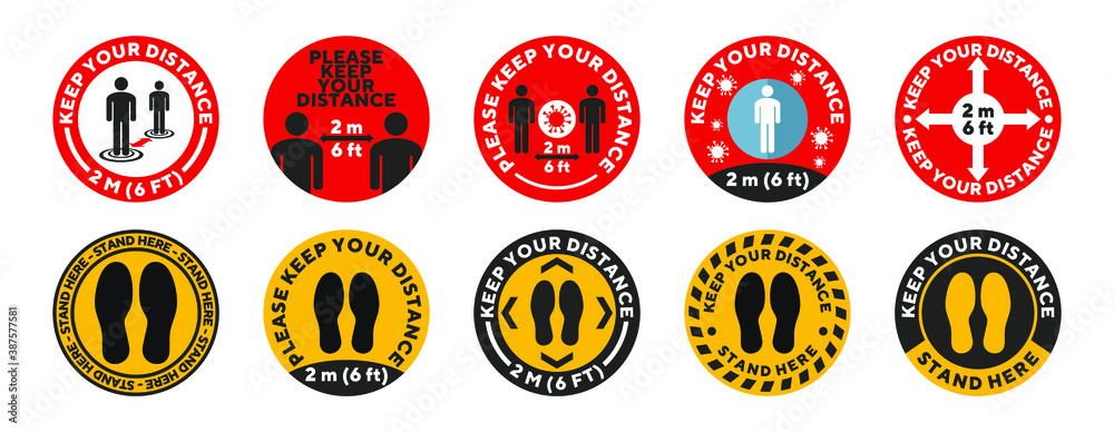 Round social distance floor sticker set Stock Vector | Adobe Stock