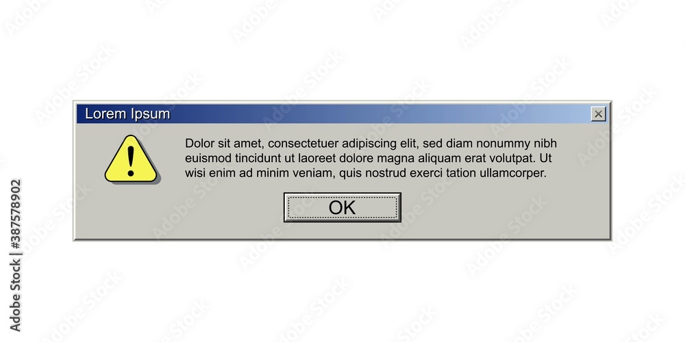 Vettoriale Stock Old computer window with error message. Retro pc interface with problem or ...