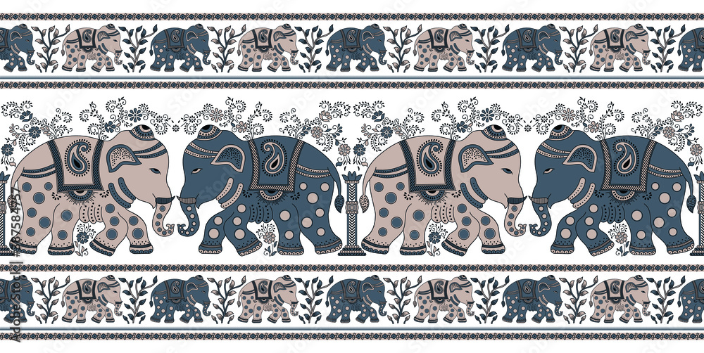 Seamless traditional Asian elephant border Stock Vector | Adobe Stock