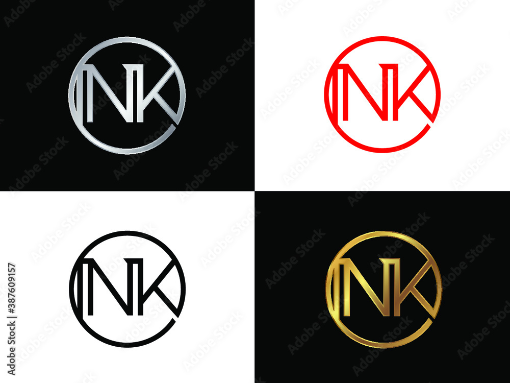 nk Letter logo in circle shape gold and silver colored geometric ...