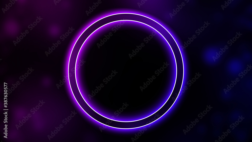 Purple and blue neon circle on a background with bokeh effect. Purple ...