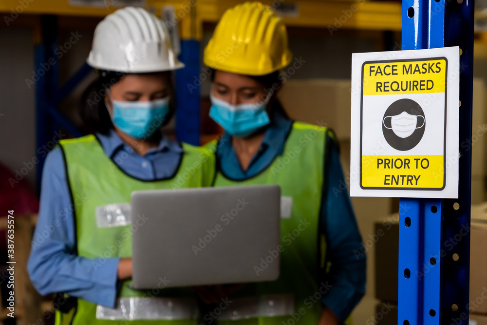 Caution sign in factory warning to industry labor worker to prevent ...