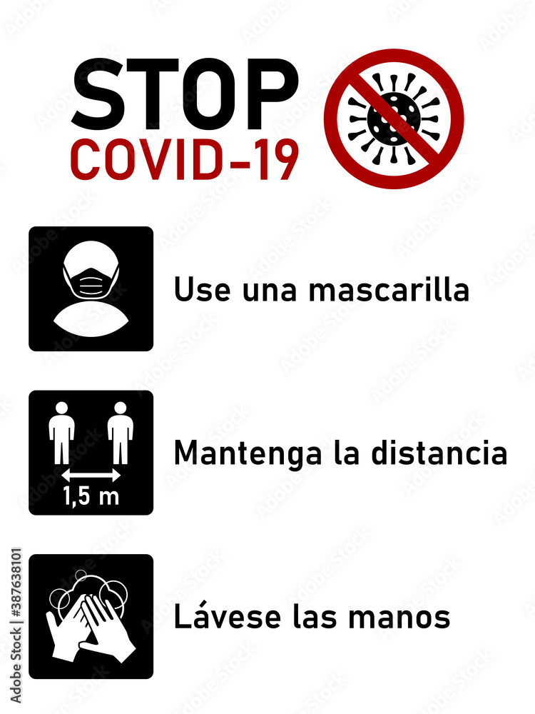 Stop Covid-19 Coronavirus Rules Set in Spanish including Use una ...