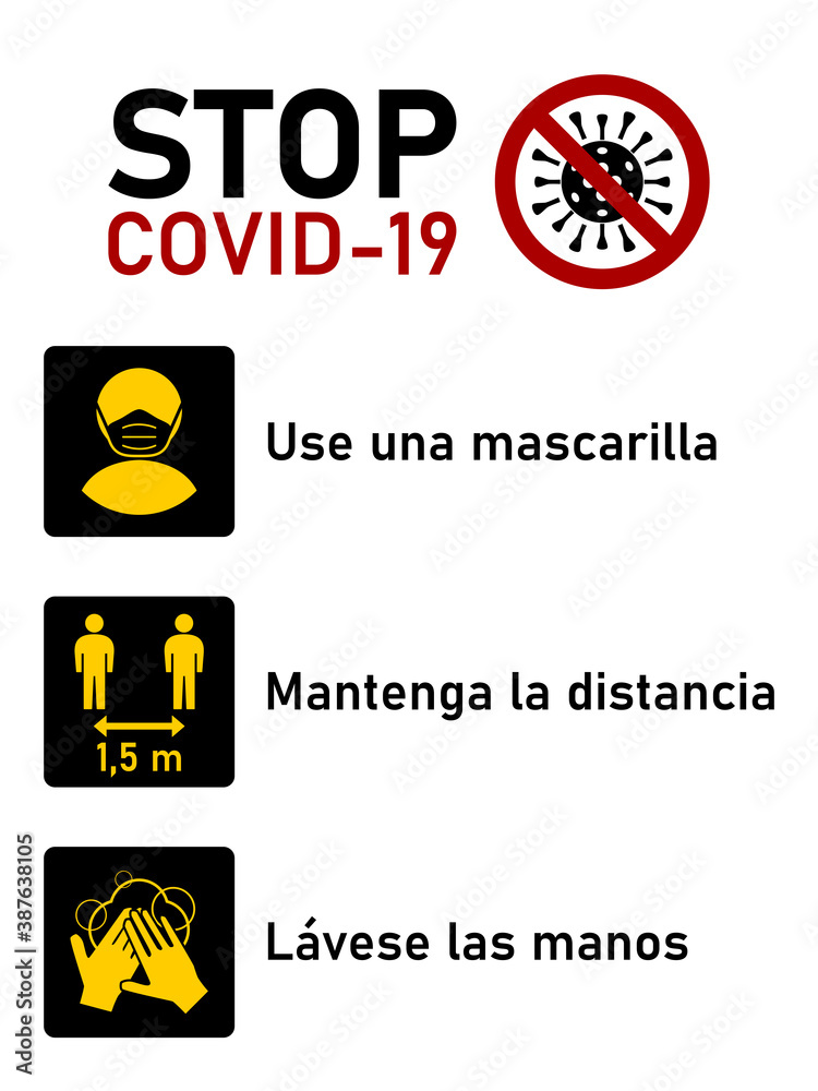 Stop Covid-19 Coronavirus Rules Set in Spanish including Use una ...