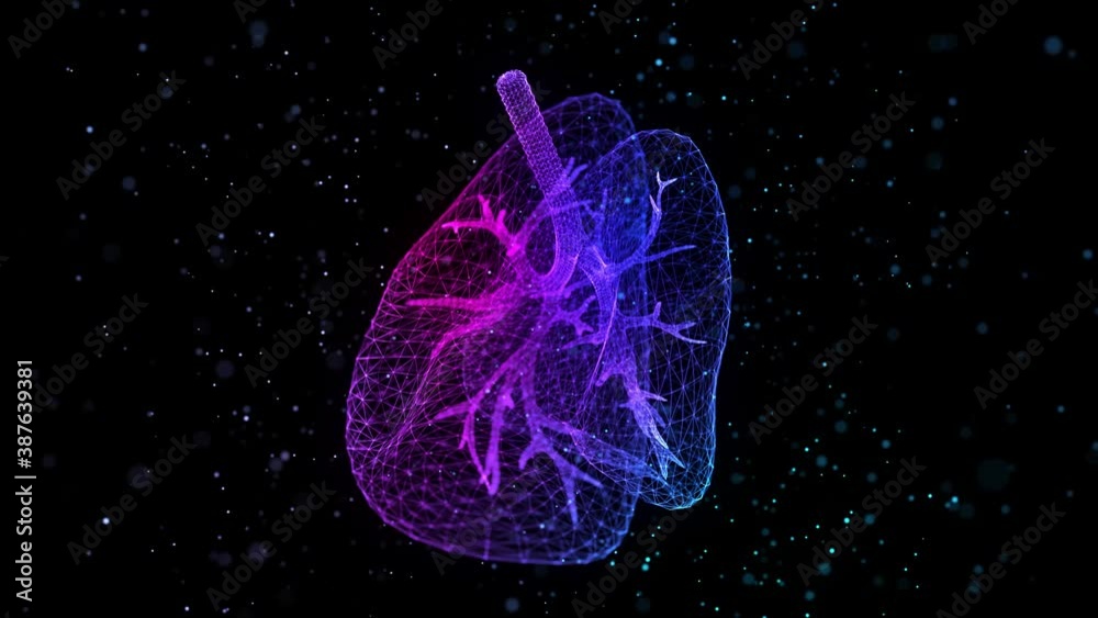Human lungs of glowing blue light particles point of human lungs model ...