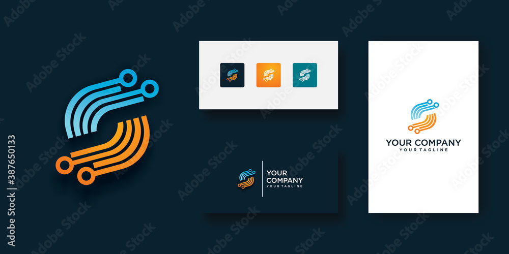 Letter S technology logo design vector with line connection concept ...