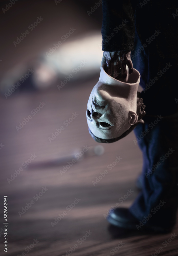 NEW YORK USA, OCT 25 2020: Halloween slasher Michael Myers holding the ...