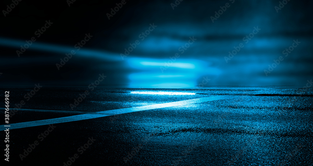 Wet asphalt, night view, neon reflection on the concrete floor. Night ...
