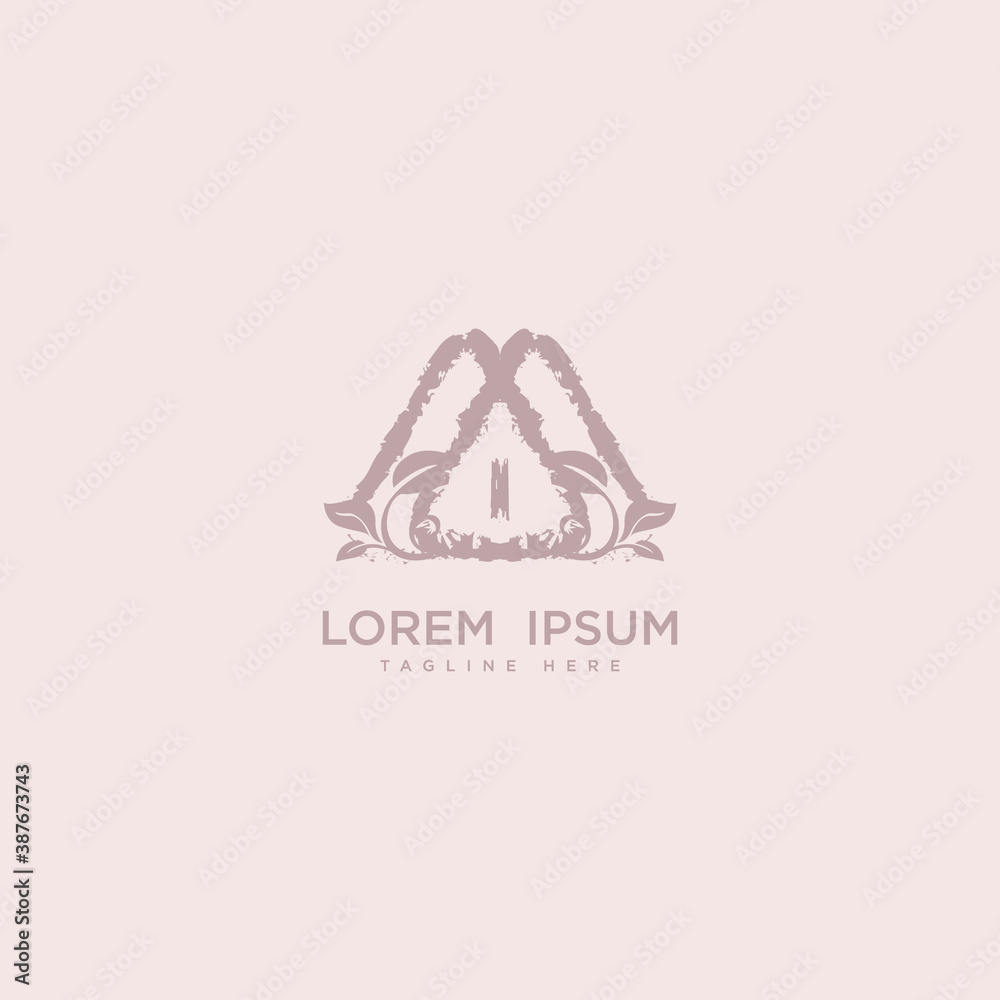 Letter I logo with Minimalist hand drawn floral design template ...