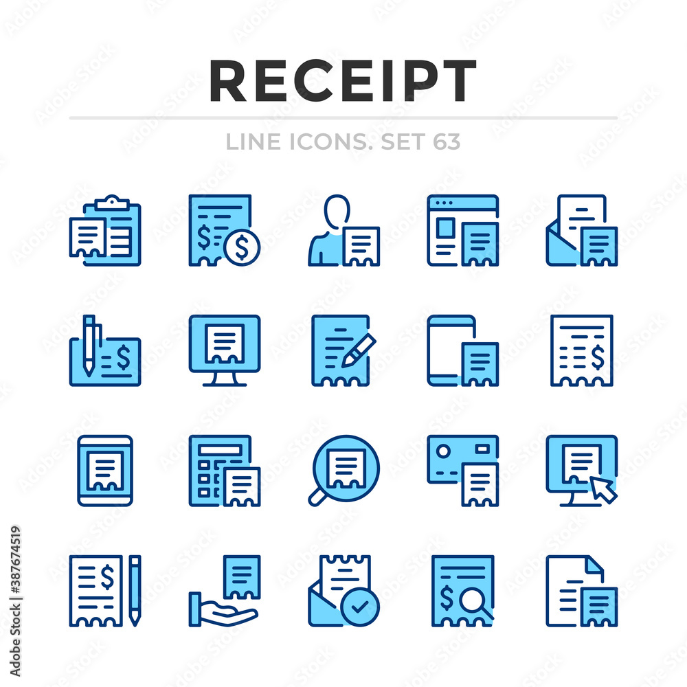 Receipt vector line icons set. Thin line design. Outline graphic ...